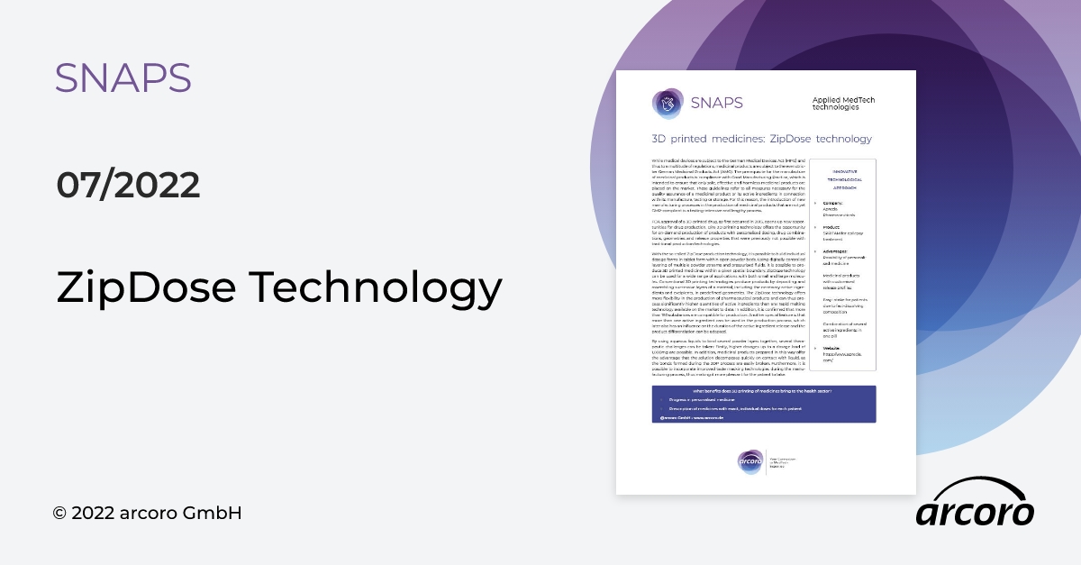 3D printed medicines using ZipDose technology | arcoro SNAPS