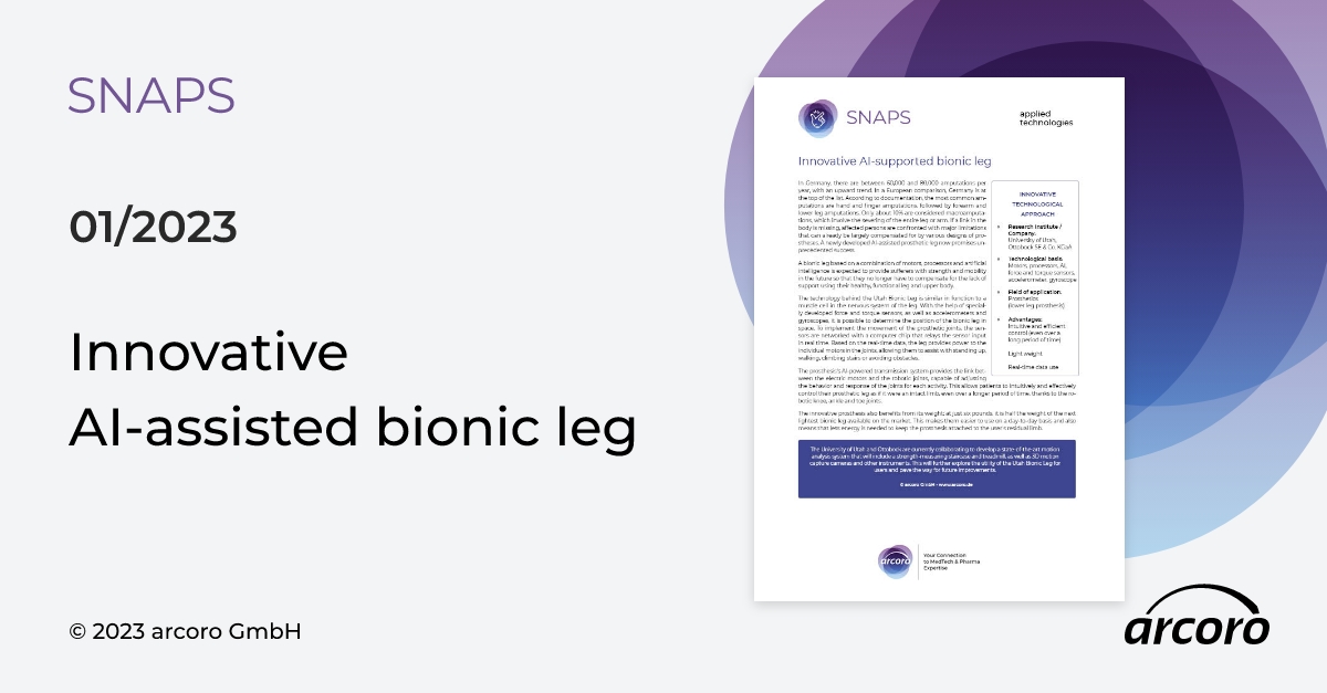 Innovative AI-assisted bionic leg | arcoro SNAPS